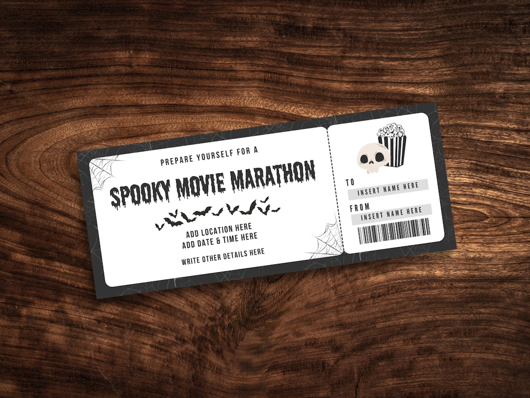 Editable Scary Movie Ticket Template, Custom Halloween Movie Marathon ...
