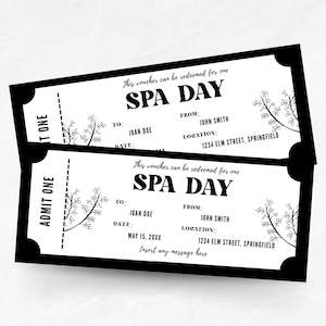 Editable Spa Day Coupon, Printable Spa Ticket Voucher, Custom Spa Day ...