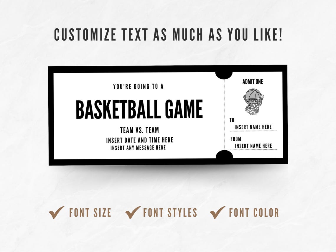 Editable Basketball Game Ticket Template, Printable Basketball Ticket ...