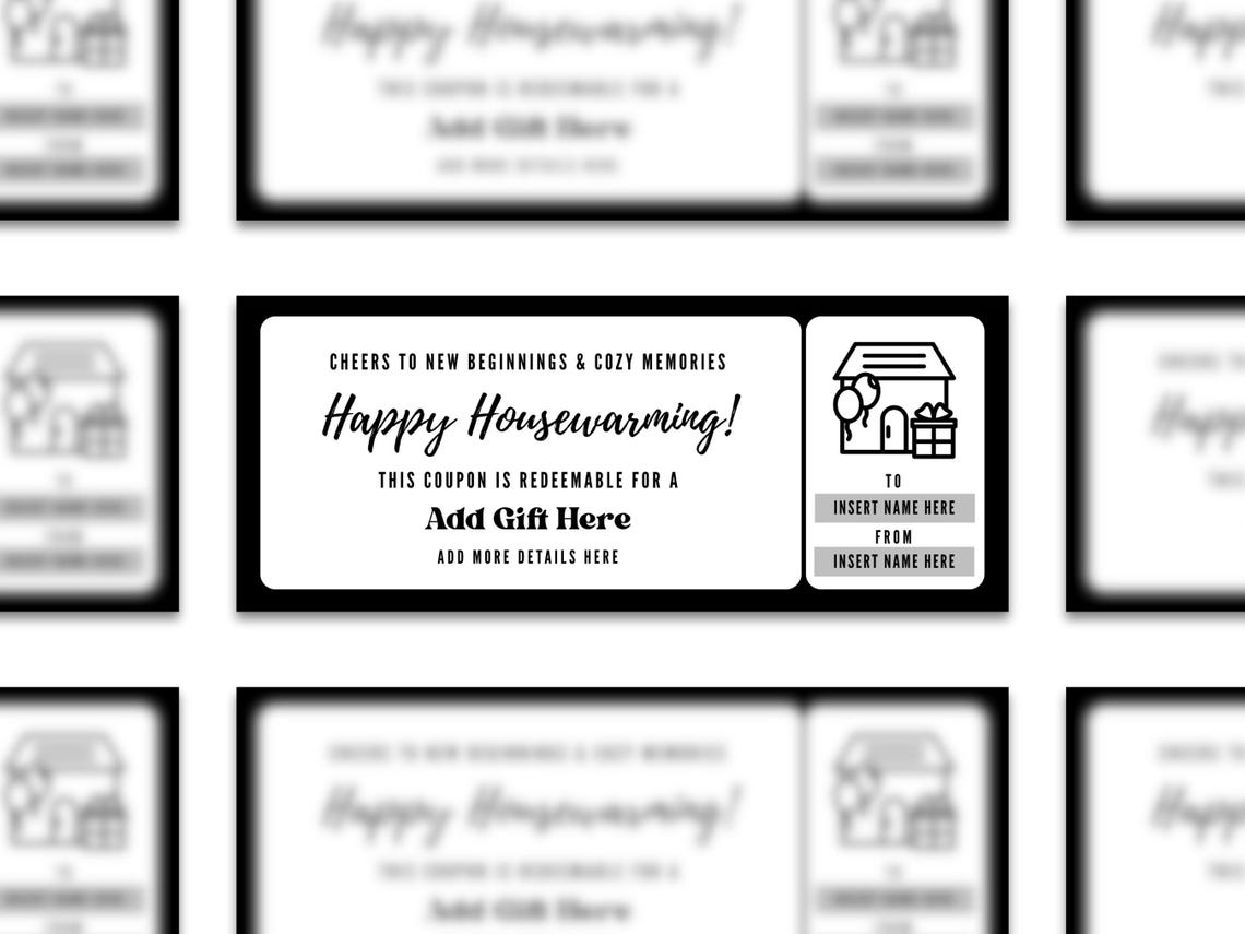 Editable Housewarming Gift Certificate Coupon, Custom House Warming ...