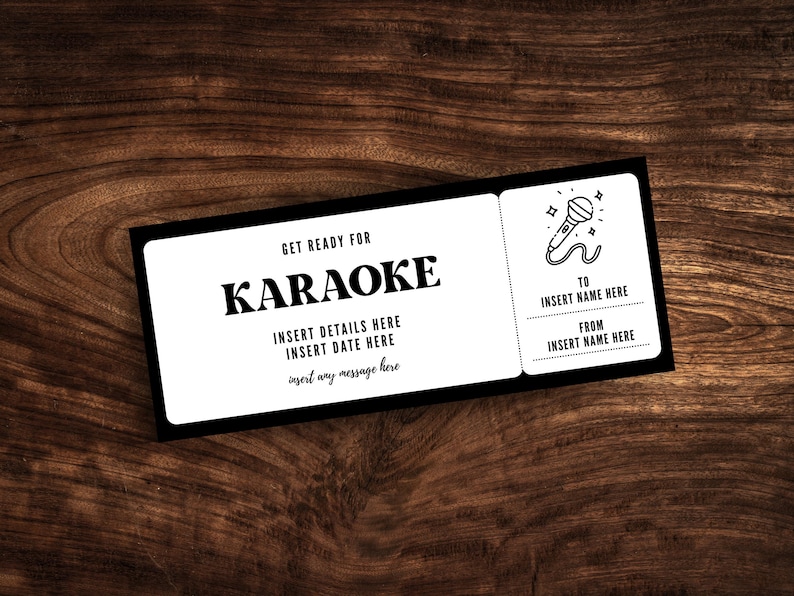 Editable Karaoke Night Coupon, Custom Karaoke Date Ticket Template ...