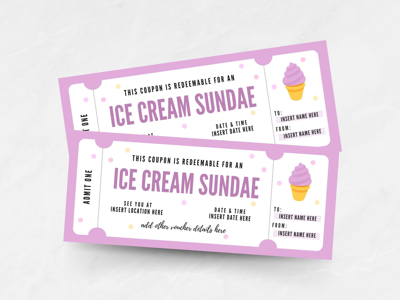 Editable Ice Cream Sundae Coupon, Custom Ice Cream Date Gift ...