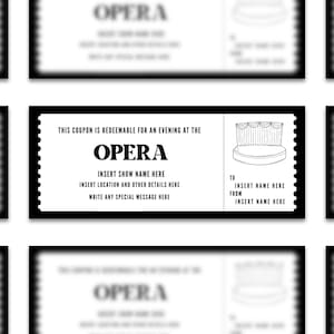 Custom Opera Ticket Template, Printable Opera Show Ticket Coupon ...
