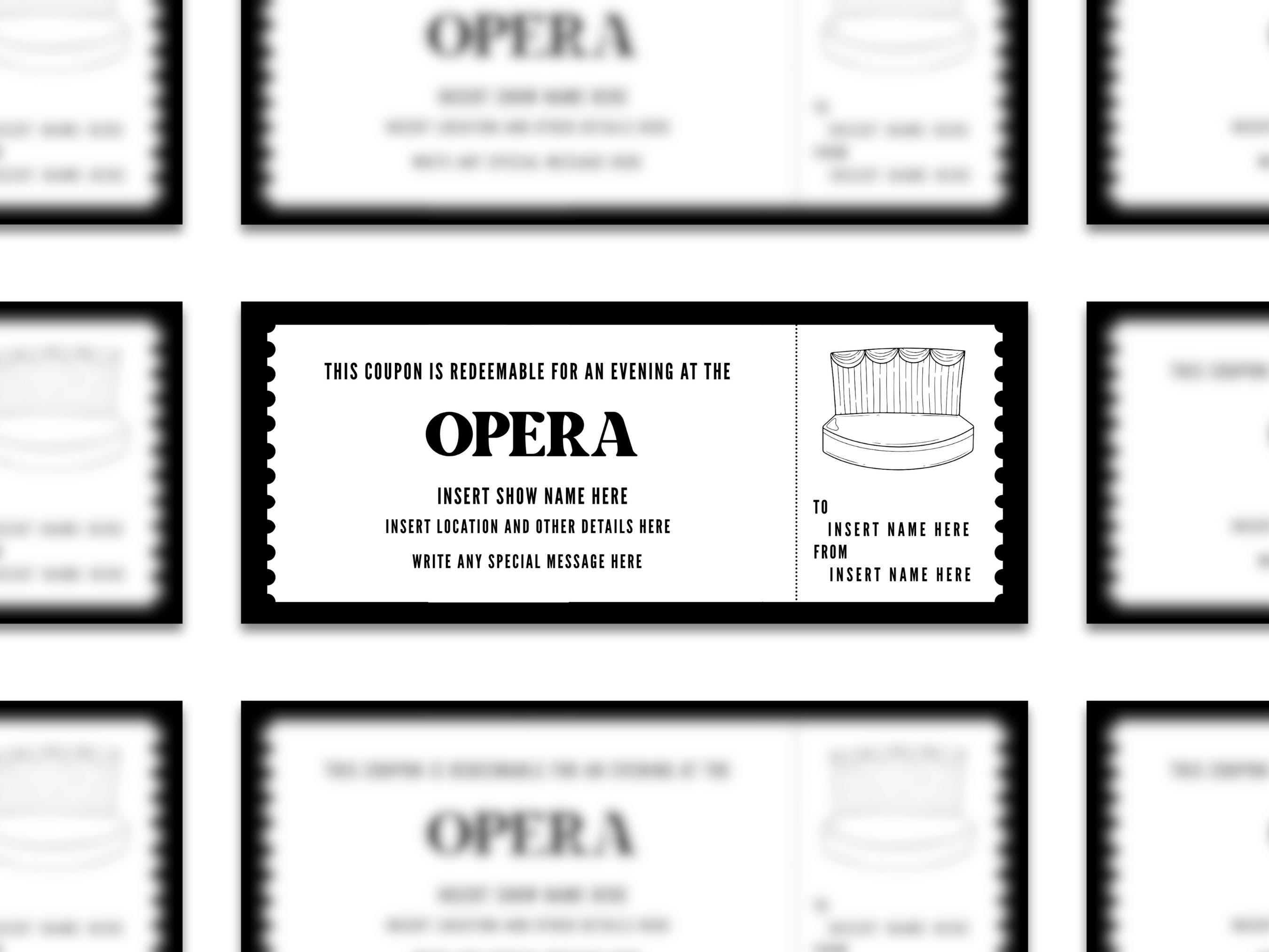 Custom Opera Ticket Template, Printable Opera Show Ticket Coupon ...