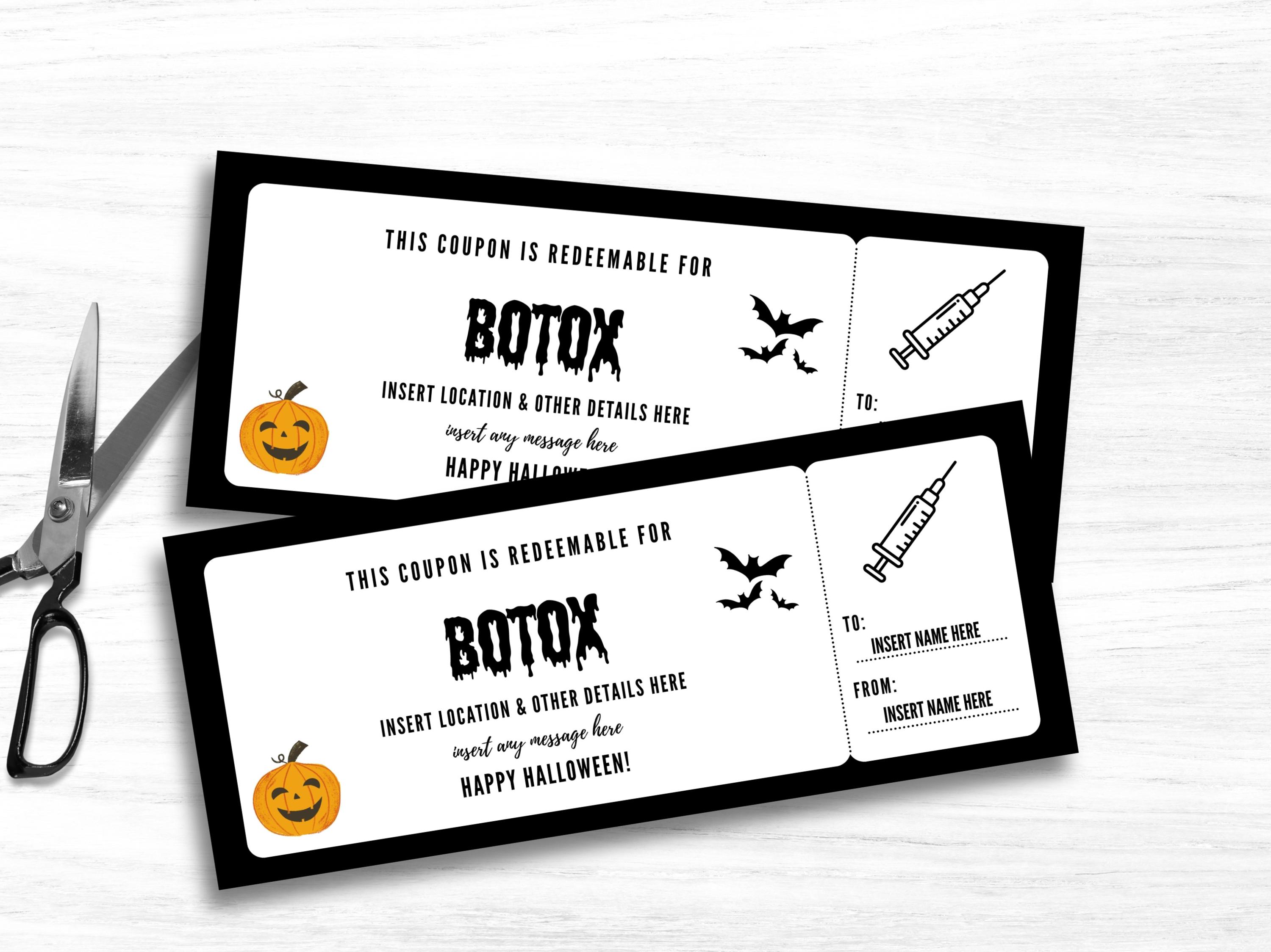 Editable Botox Coupon Template, Custom Botox Halloween Gift Certificate ...