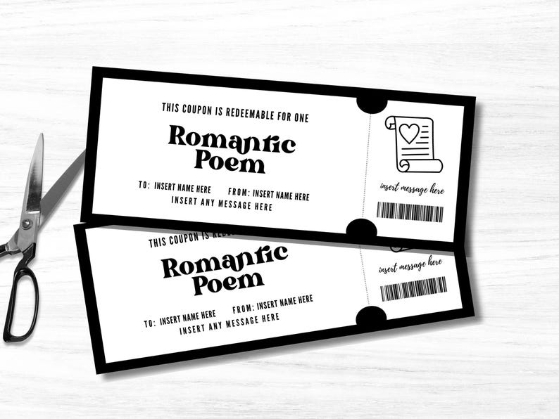Editable Romantic Poem Coupon, Printable Words of Affirmation Ticket ...