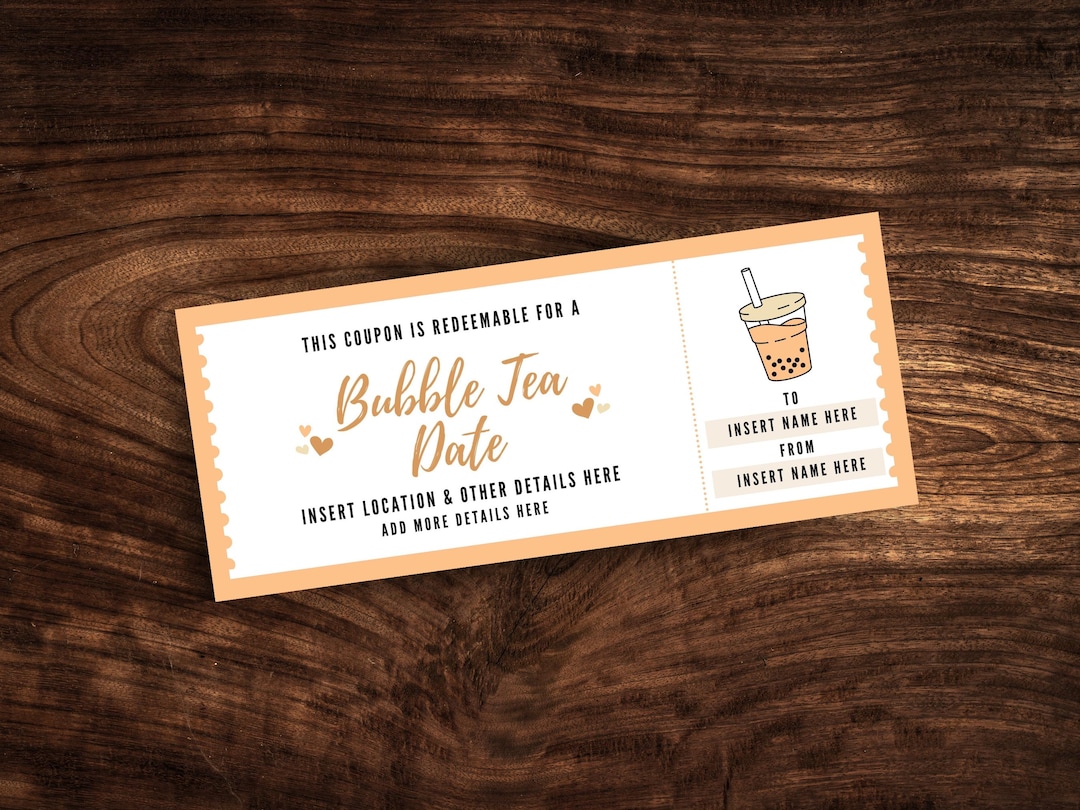 Custom Bubble Tea Date Coupon, Printable Surprise Boba Tea Voucher ...