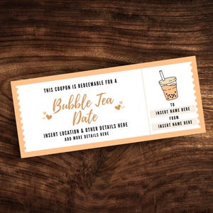 Custom Bubble Tea Date Coupon, Printable Surprise Boba Tea Voucher ...