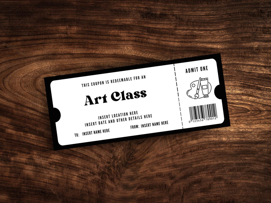 Printable Art Class Coupon, Editable Craft Class Ticket Template ...
