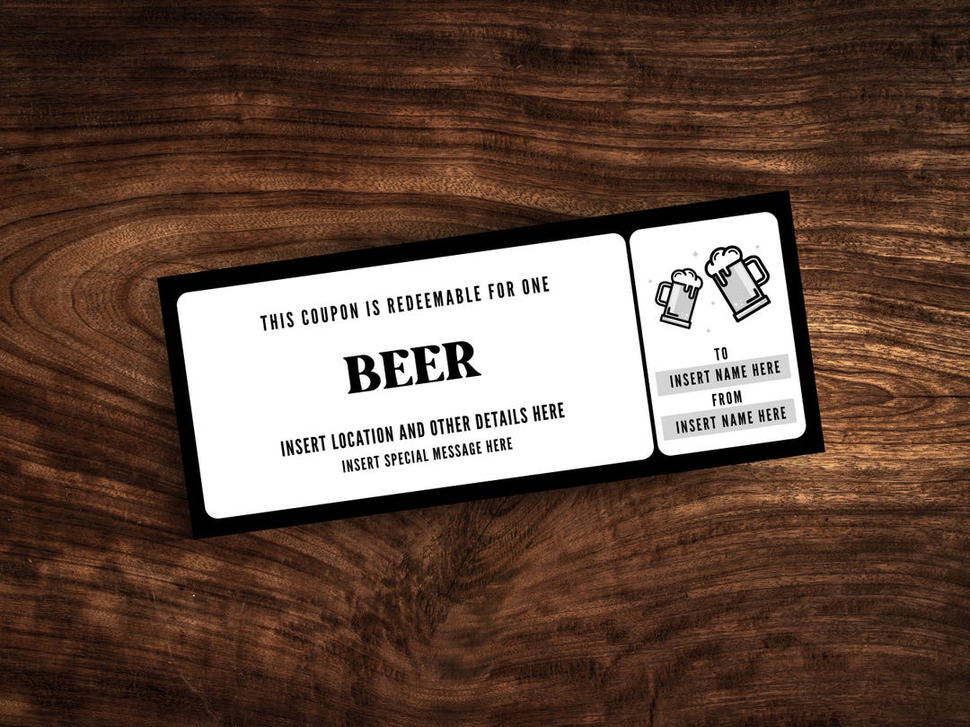 Printable One Beer Coupon Template, Editable Beer Ticket Template ...