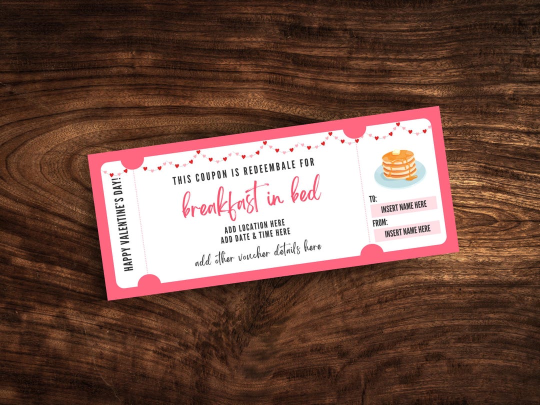Editable Breakfast in Bed Valentine's Day Coupon, Printable Breakfast ...