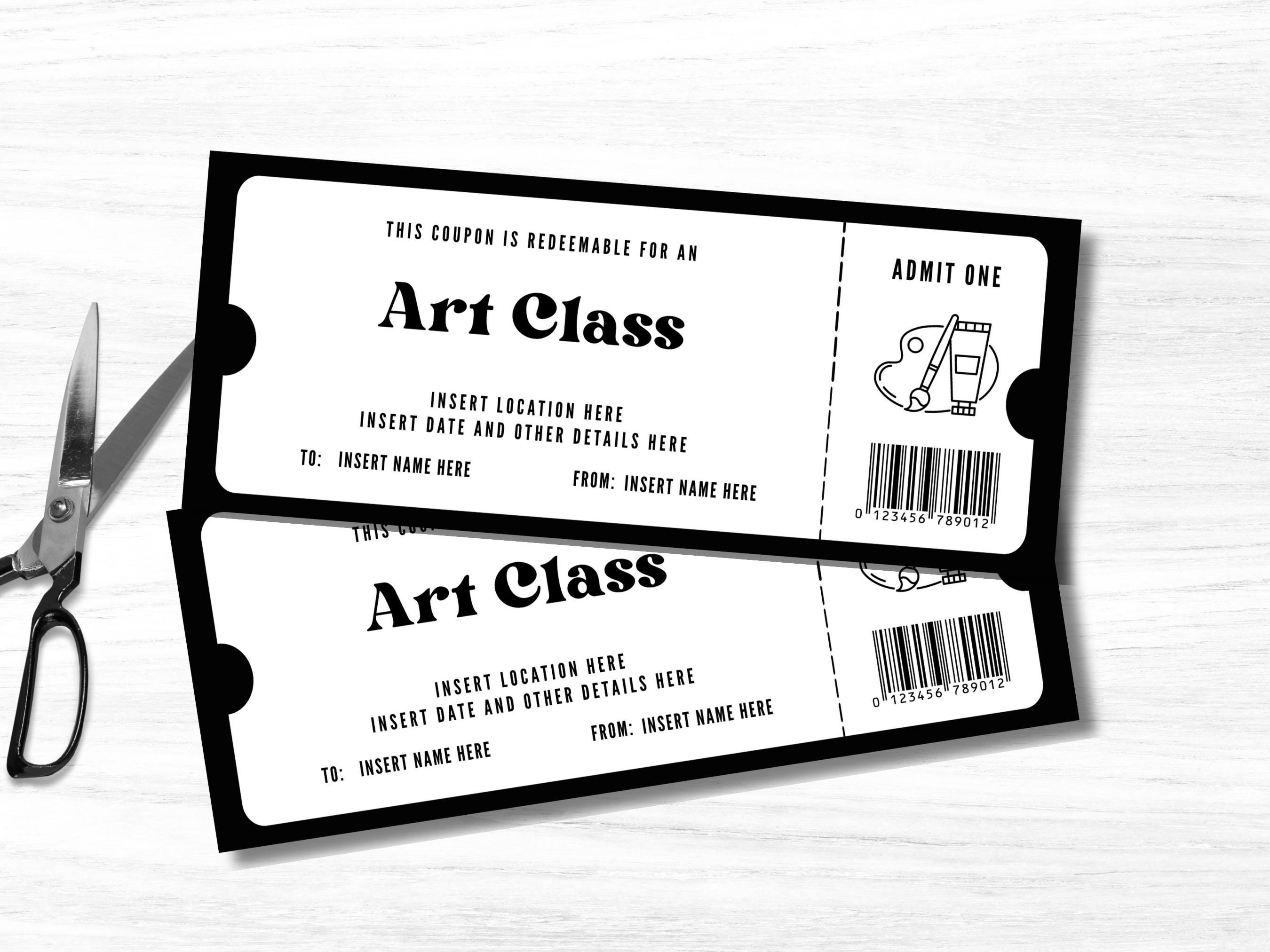 Printable Art Class Coupon, Editable Craft Class Ticket Template ...