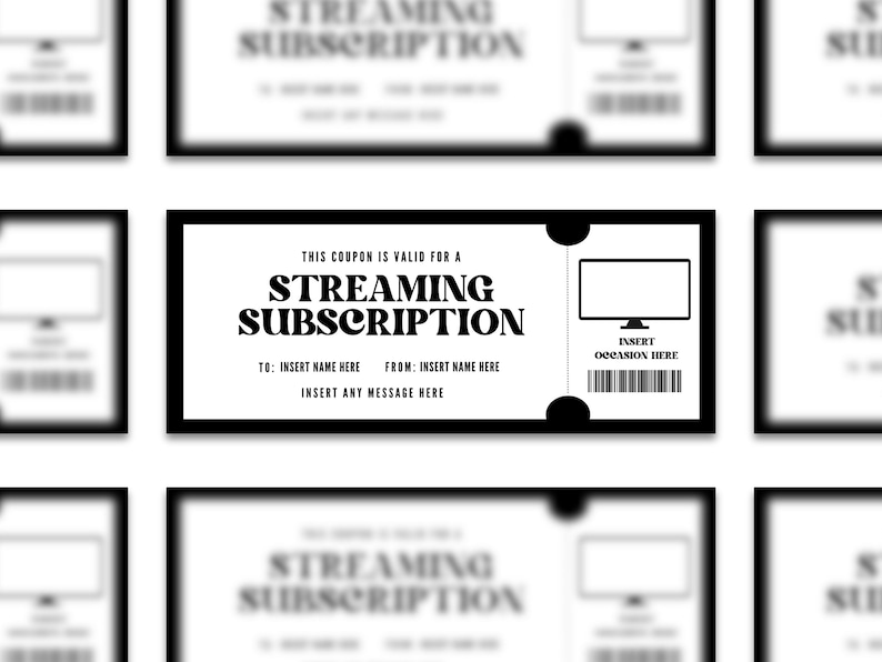 Editable Streaming Subscription Coupon, Custom Streaming Service Ticket ...