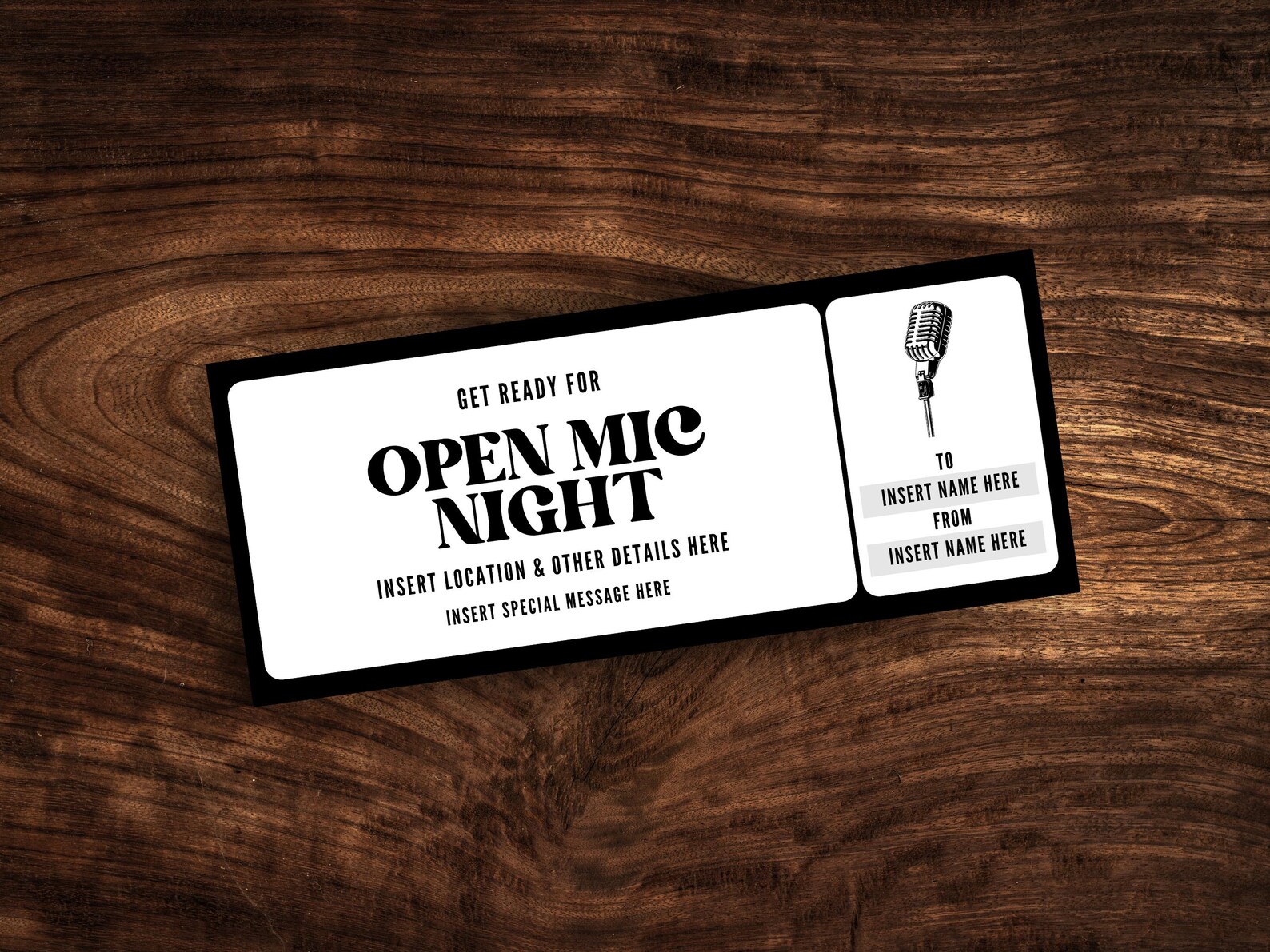 Custom Open Mic Night Ticket Template, Printable Open Mic Event Coupon ...