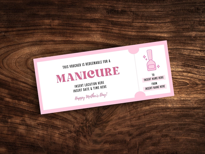 Editable Manicure Coupon Template, Custom Mani Mother's Day Gift ...