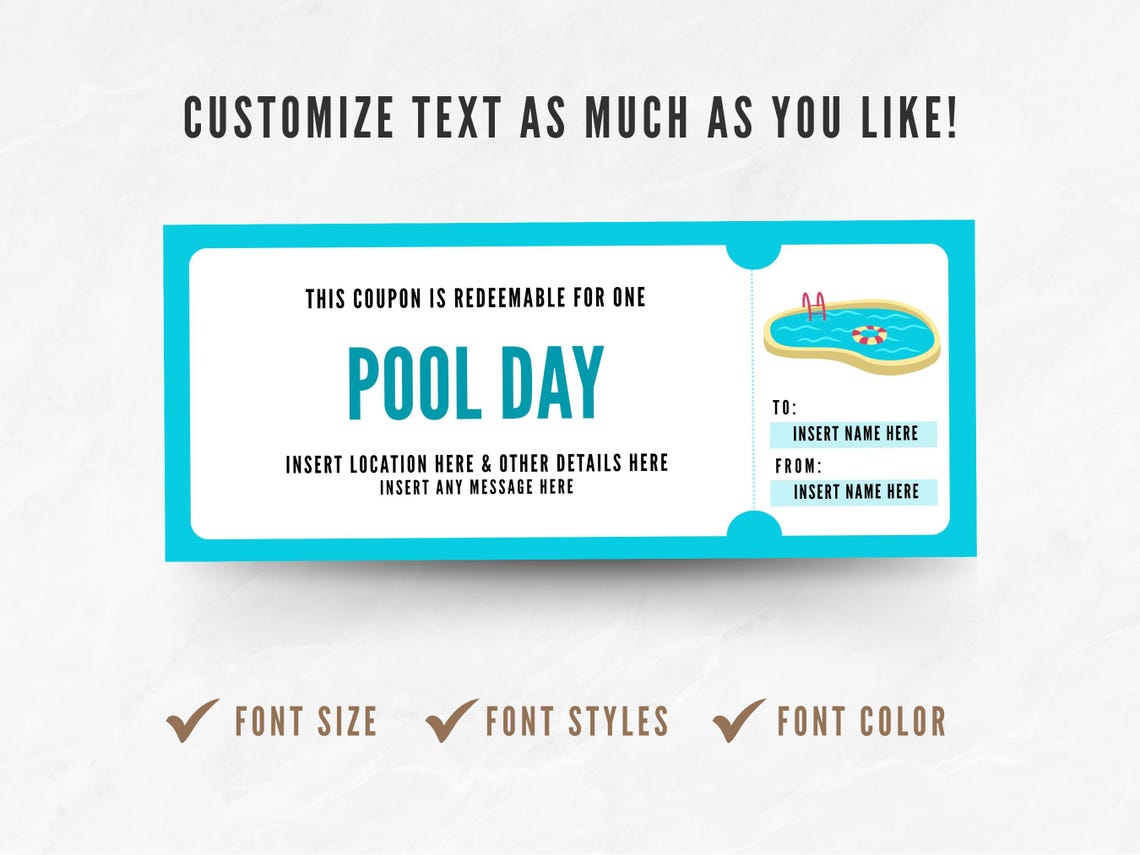 Editable Pool Day Coupon, Printable Summer Pool Party Invitation ...