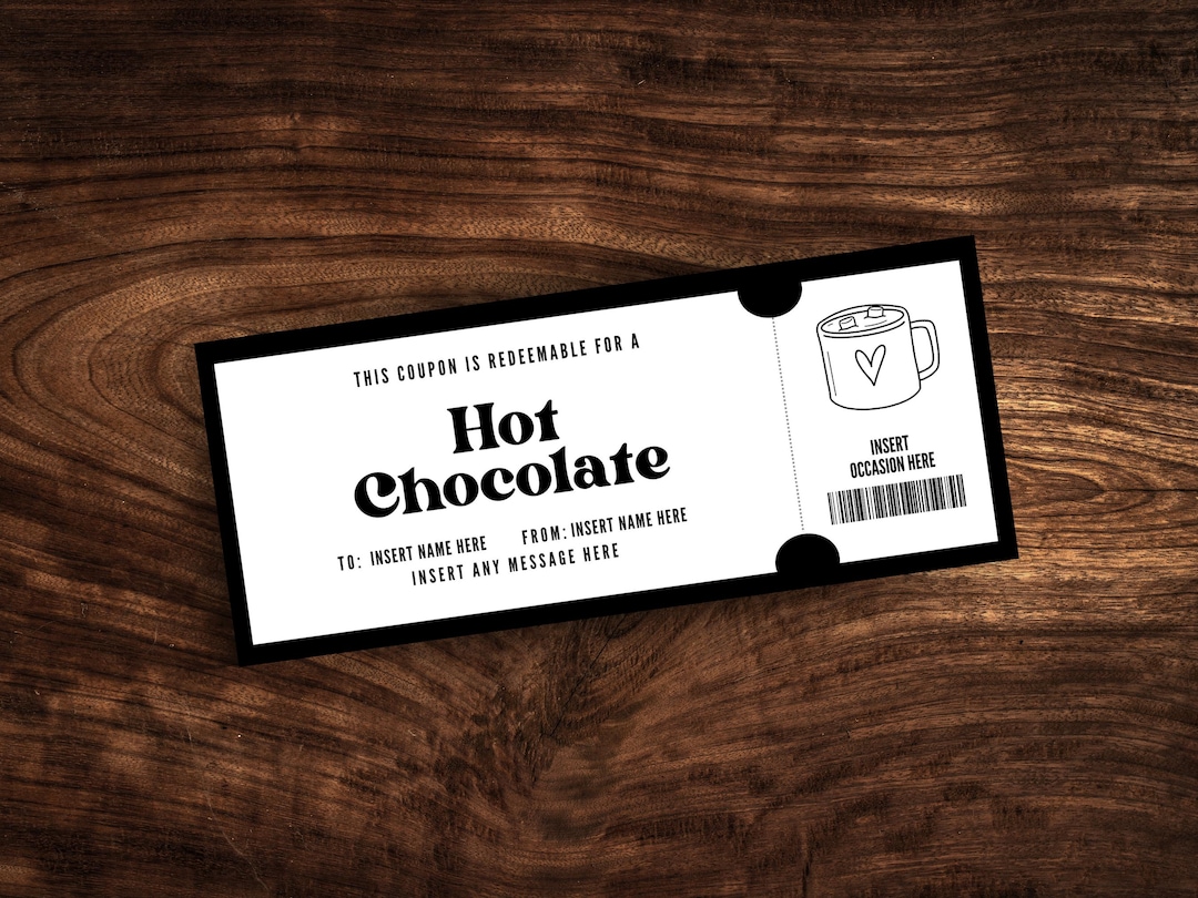 Editable Hot Chocolate Coupon, Custom Hot Cocoa Date Gift Certificate ...
