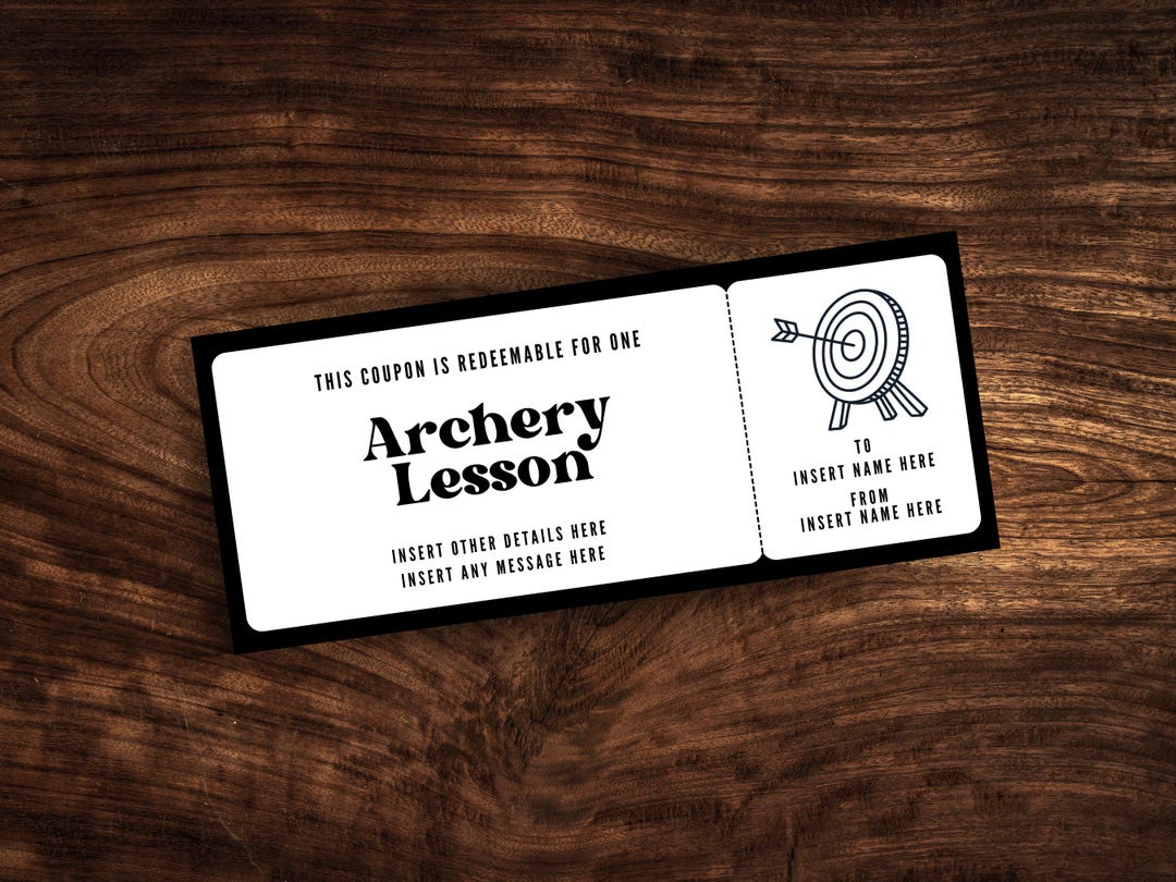 Editable Archery Class Coupon, Custom Archery Lesson Ticket Template ...