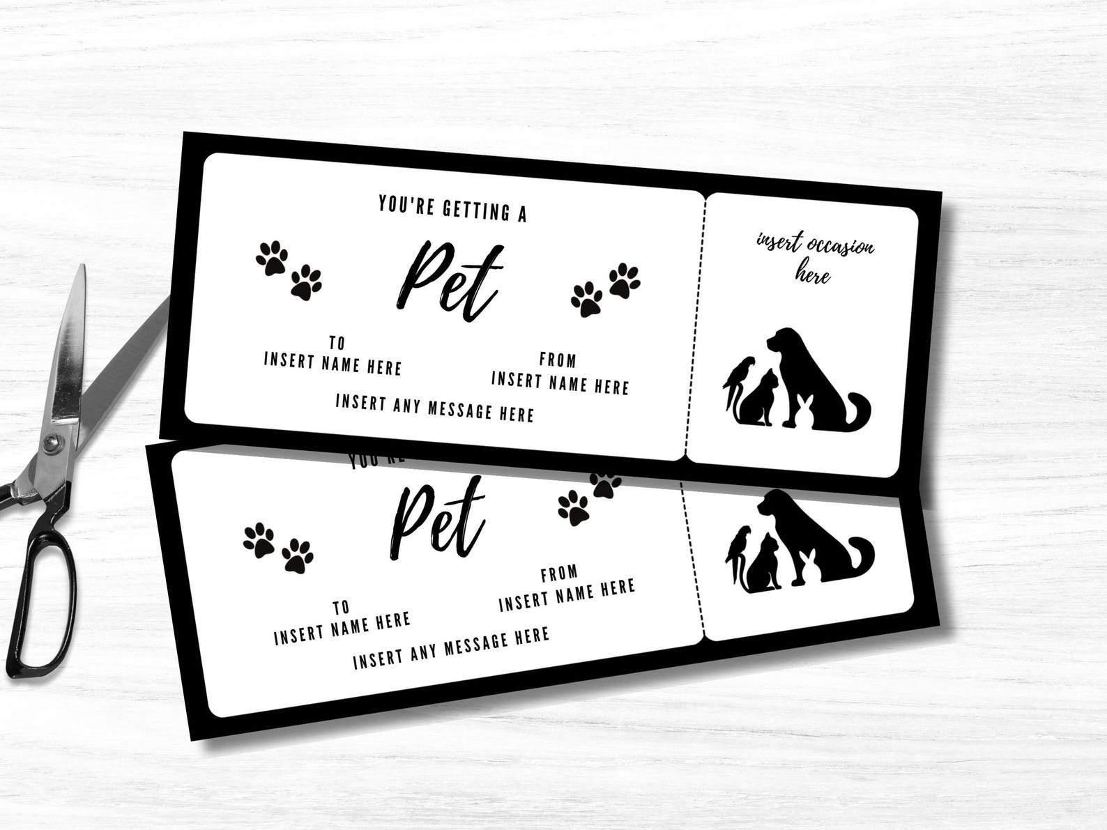 Editable New Pet Coupon Template, Custom New Animal Ticket Template ...