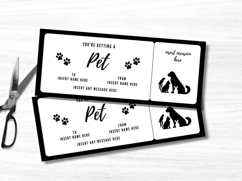 Editable New Pet Coupon Template, Custom New Animal Ticket Template ...