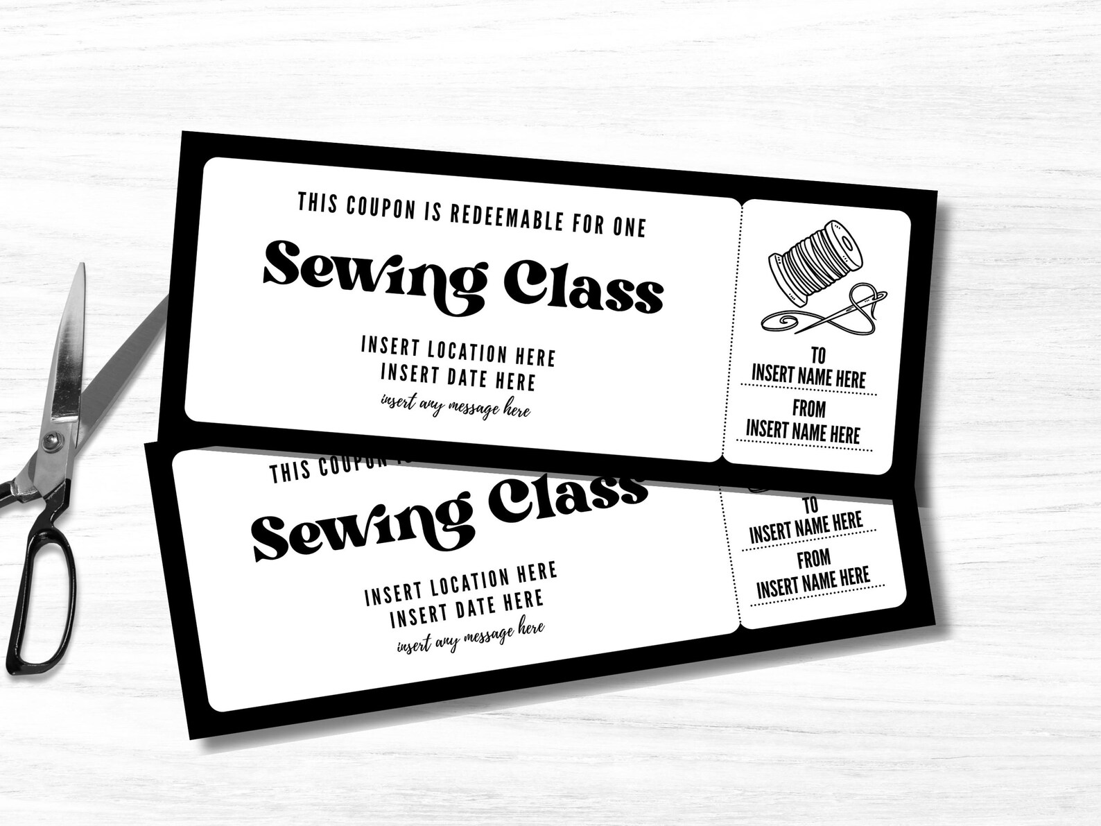 Printable Sewing Class Coupon, Editable Sewing Lesson Ticket Template ...