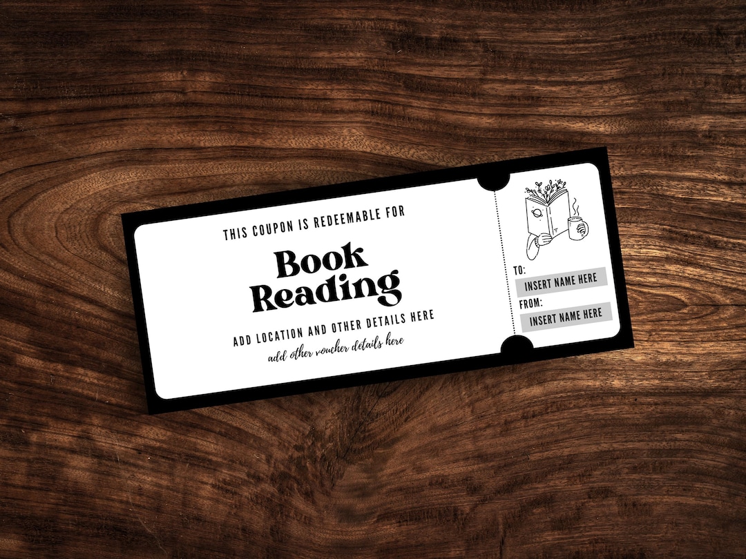 Custom Book Reading Coupon Template, Printable Reading Time Ticket ...