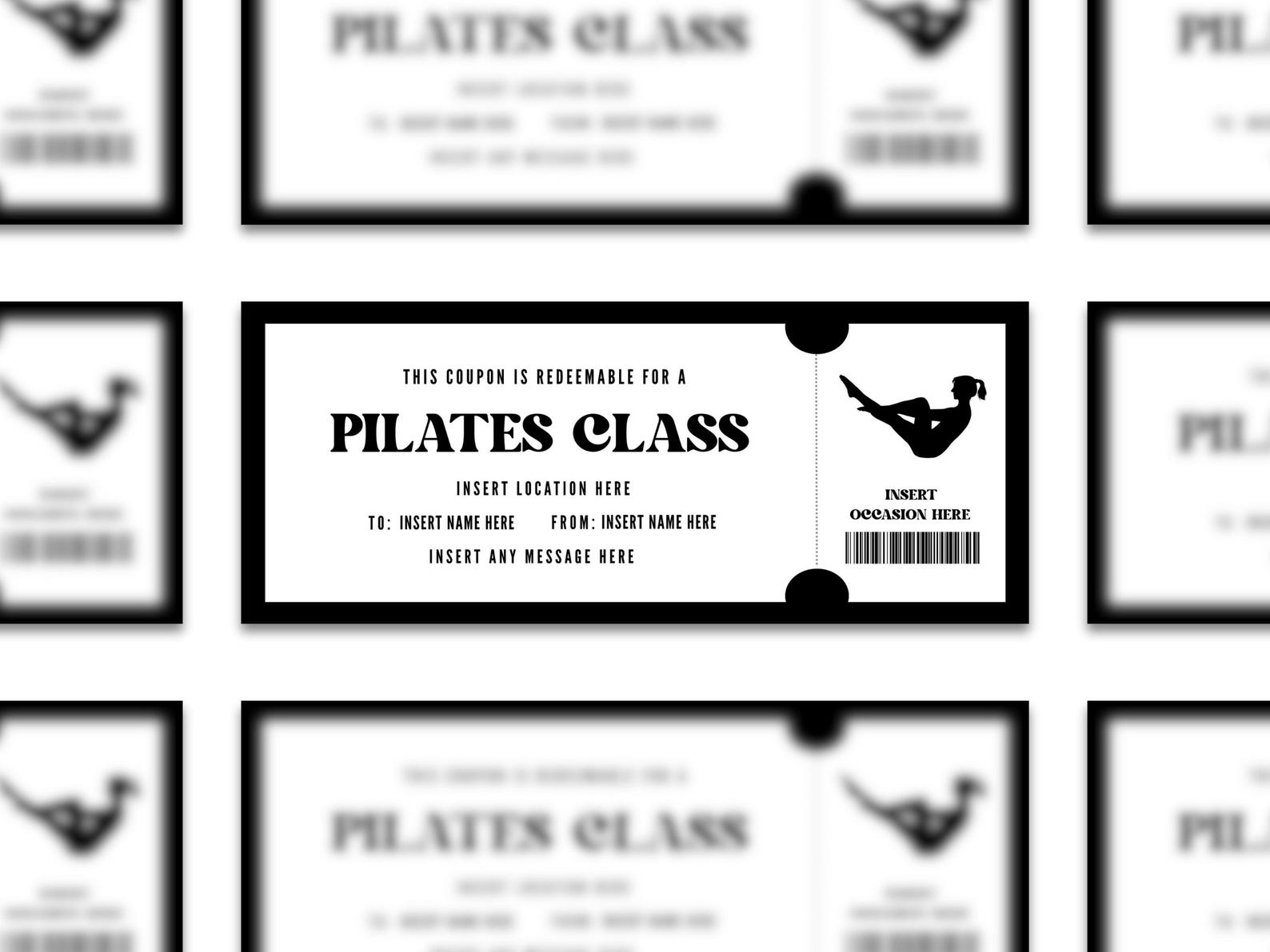 Editable Pilates Class Coupon, Custom Pilates Lesson Ticket Template ...