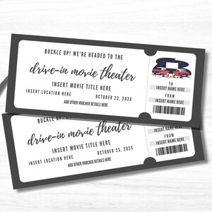 Editable Drive-in Movie Theater Ticket Template, Custom Drive-ins Movie ...