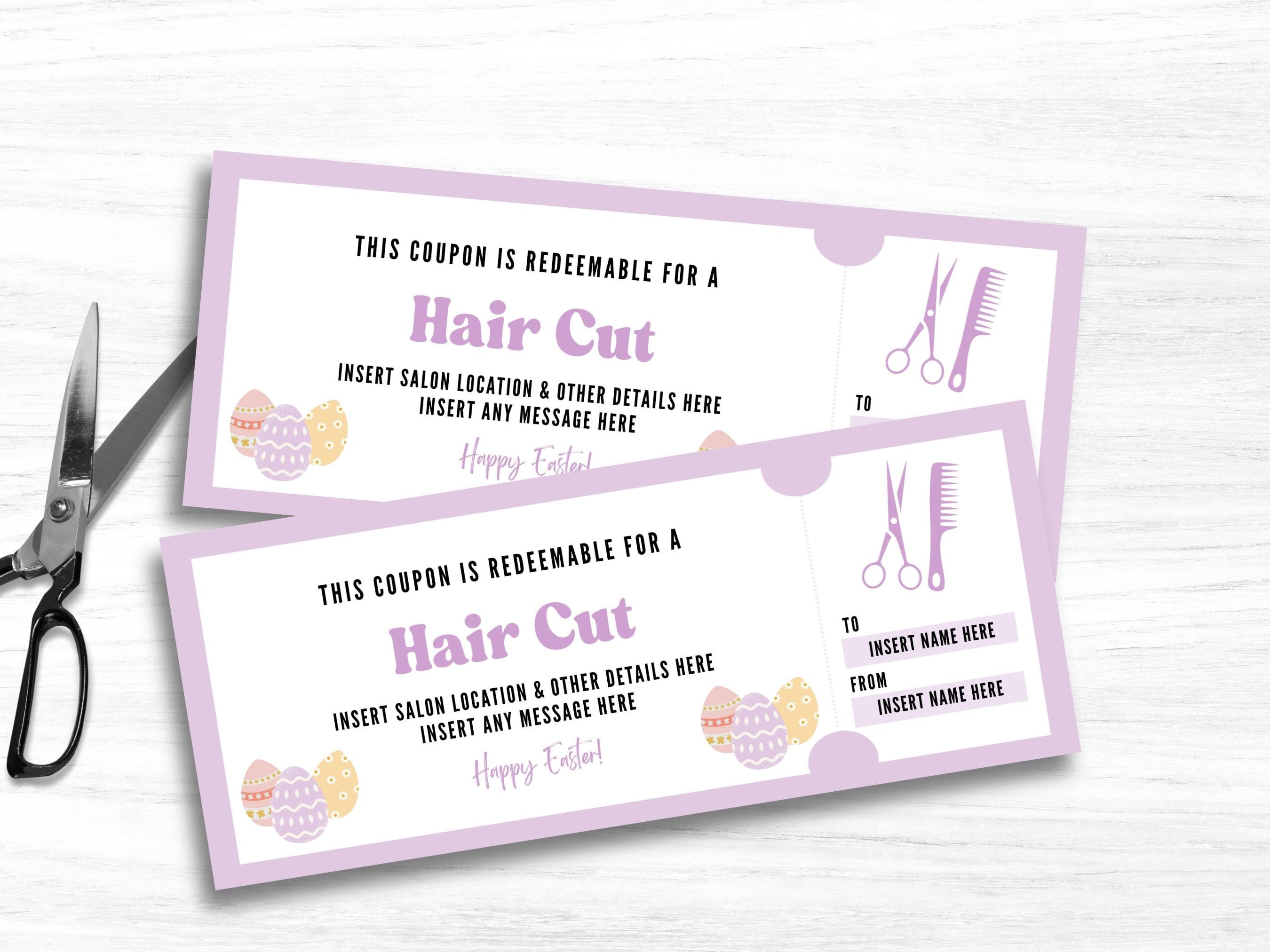 Editable Haircut Coupon, Printable Hair Cut Easter Gift Certificate ...