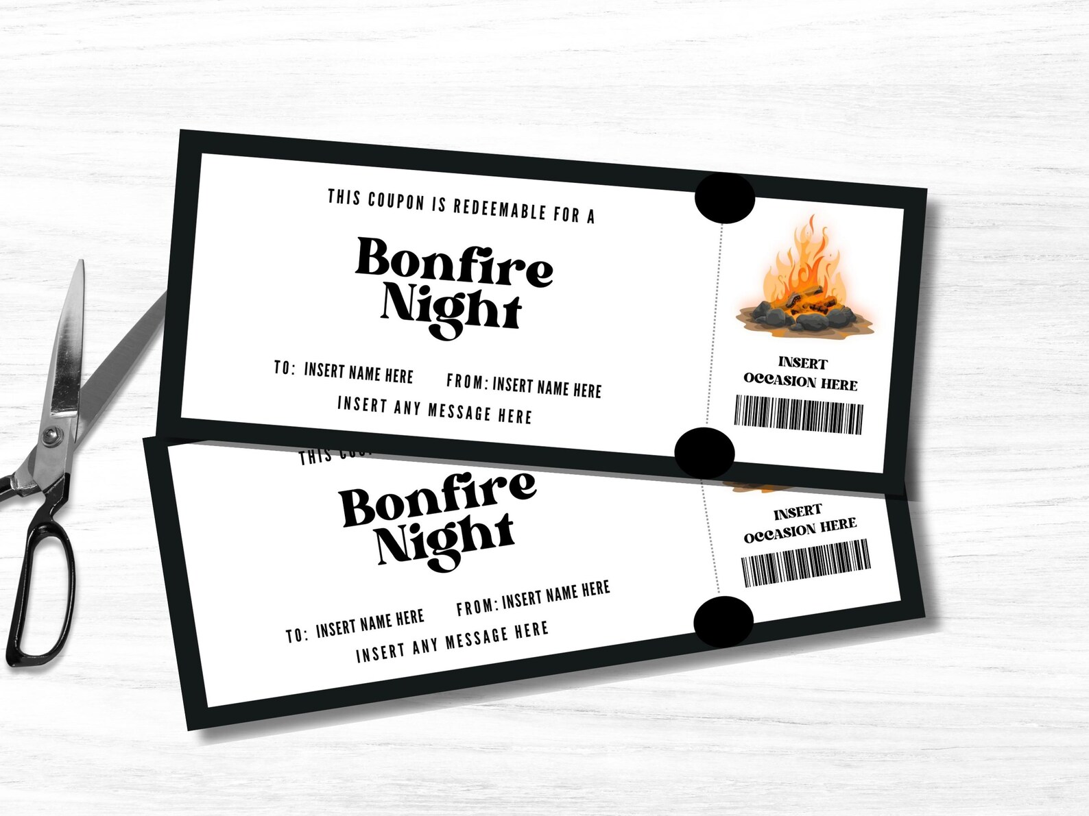 Editable Bonfire Night Coupon, Custom Bonfire Invitation, Digital ...