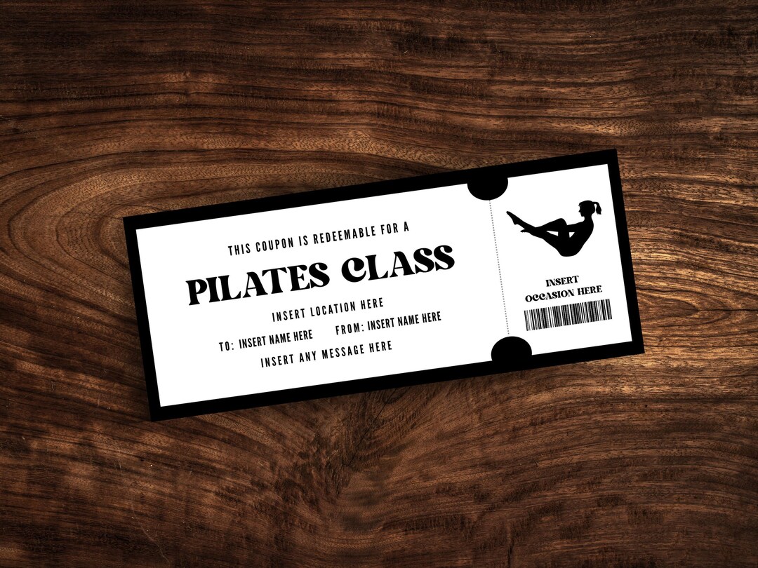 Editable Pilates Class Coupon, Custom Pilates Lesson Ticket Template ...