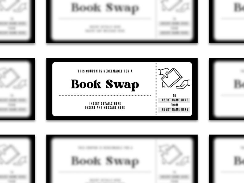 Custom Book Swap Ticket Template, Printable Book Club Coupon, Editable ...