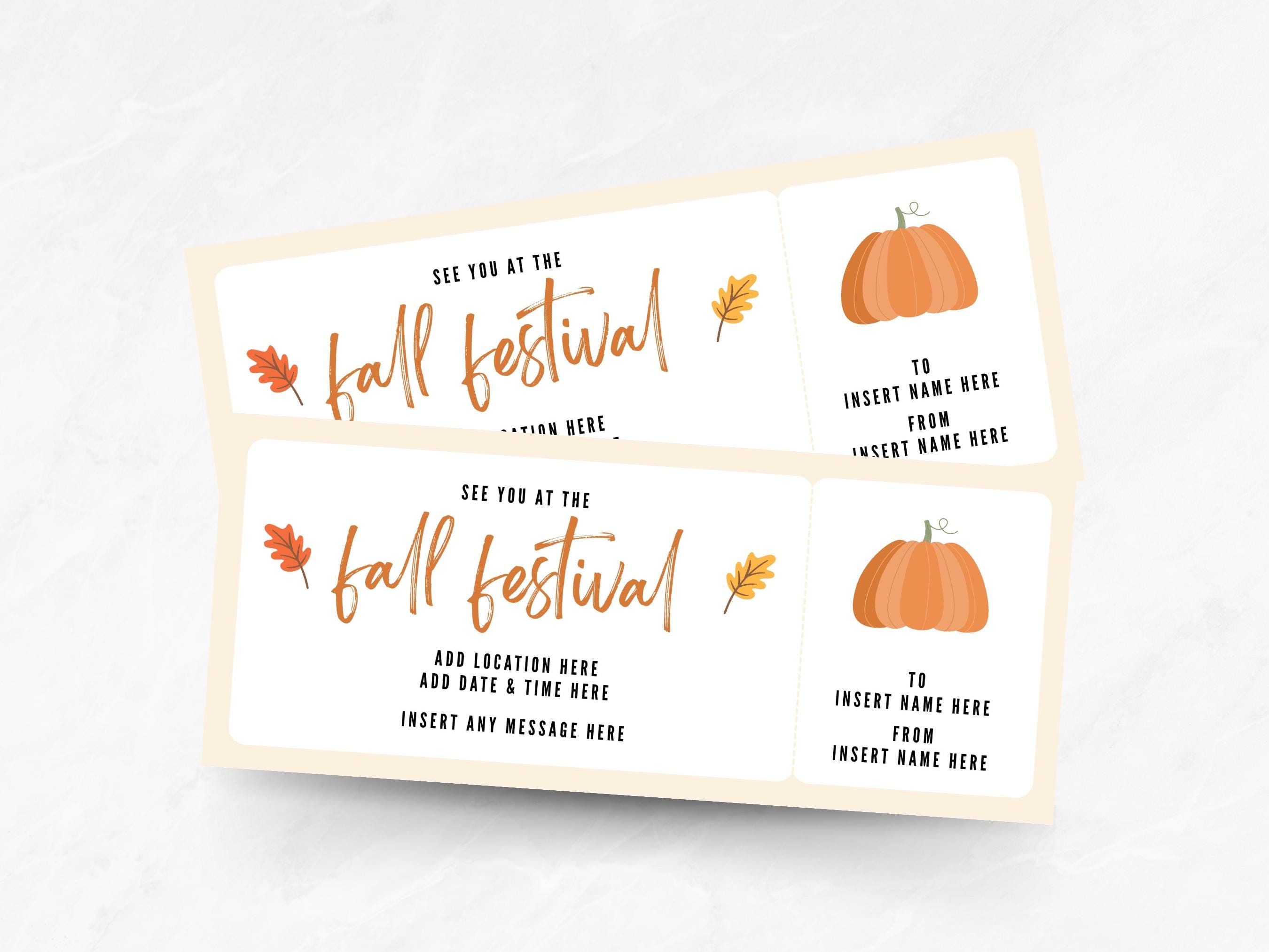 Editable Fall Festival Ticket Template, Custom Harvest Festival Coupon ...
