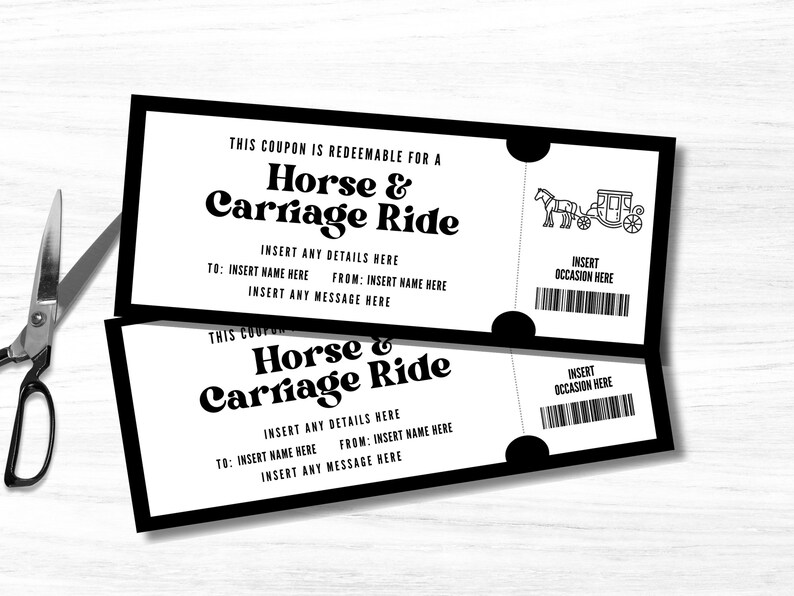 Custom Horse and Carriage Ride Ticket Template, Editable Horse & Buggy ...