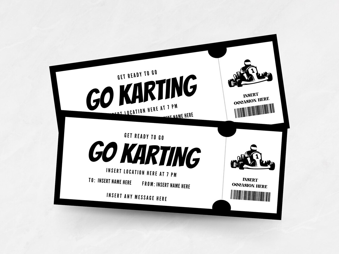 Custom Go Kart Ticket Template, Editable Go Karting Coupon, Surprise ...