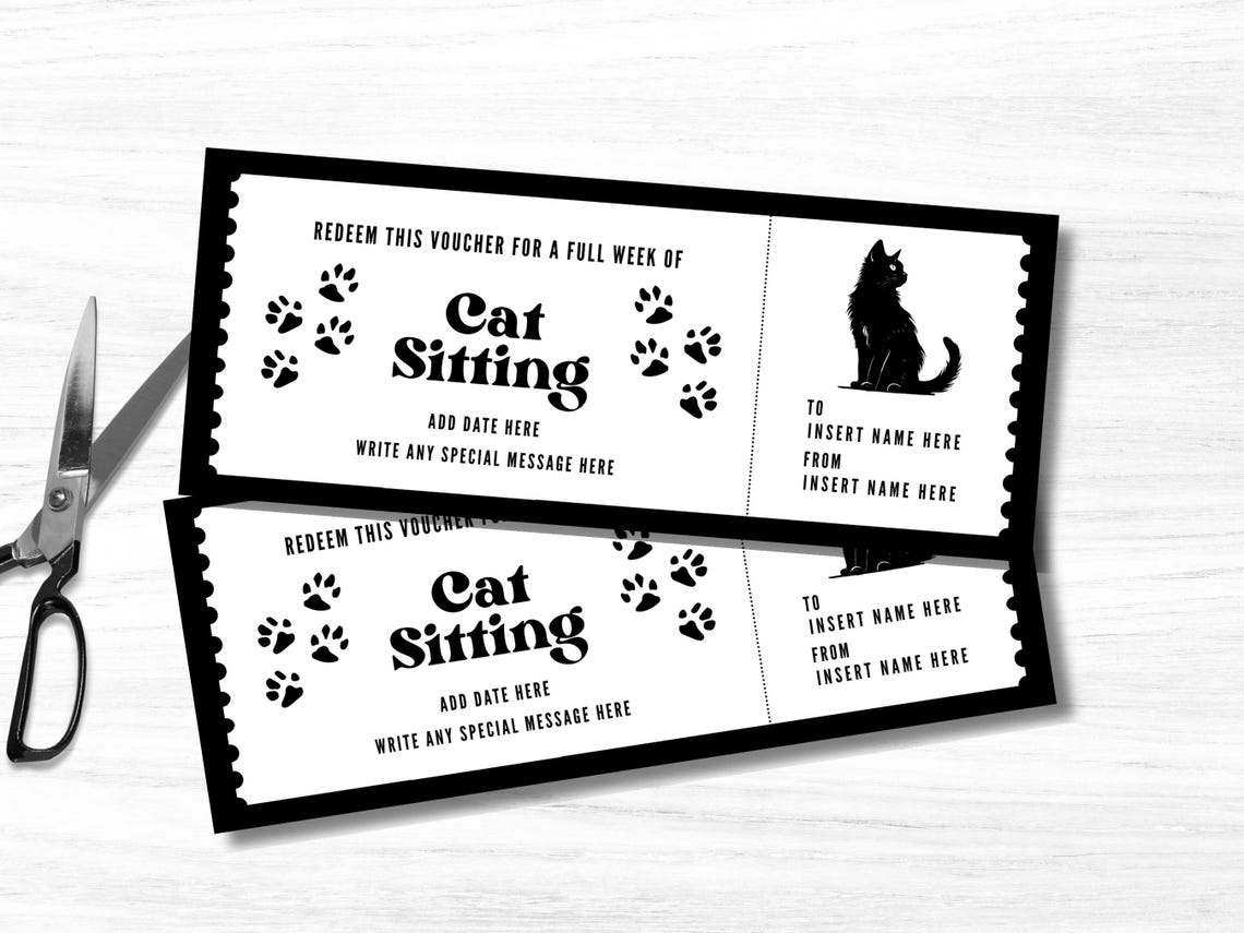 Editable Cat Sitting Coupon Template, Custom Cat Watching Ticket ...