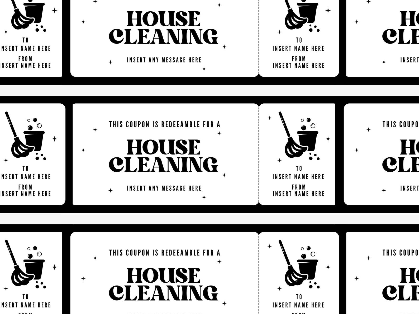Editable House Cleaning Coupon, Custom Cleaning Service Gift ...