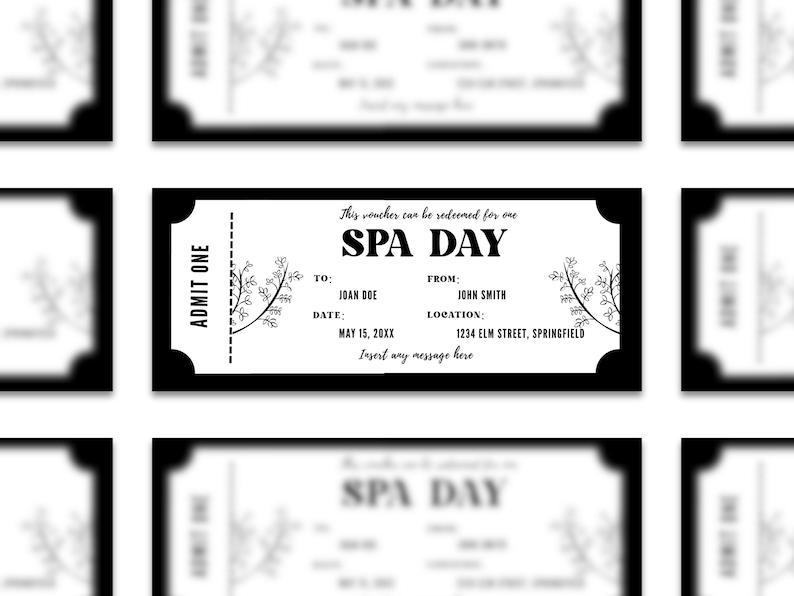 Editable Spa Day Coupon, Printable Spa Ticket Voucher, Custom Spa Day ...