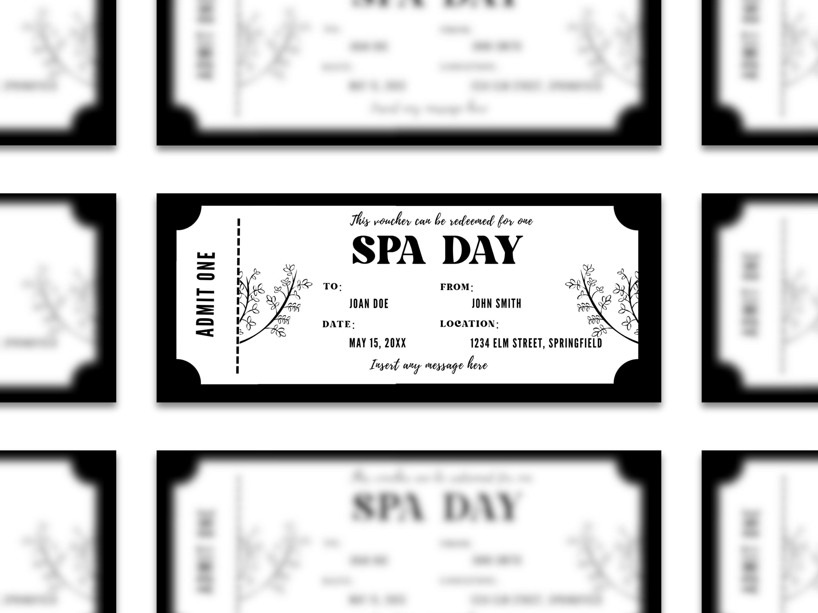Editable Spa Day Coupon, Printable Spa Ticket Voucher, Custom Spa Day ...