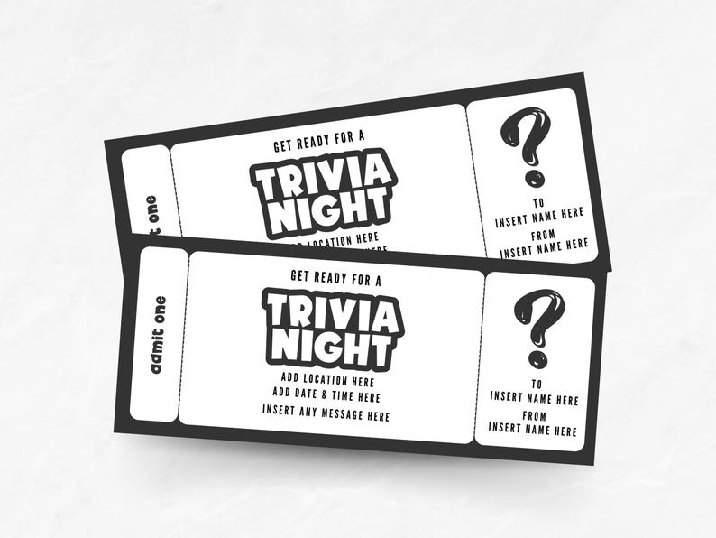Editable Trivia Night Coupon, Custom Bar Trivia Ticket Template ...