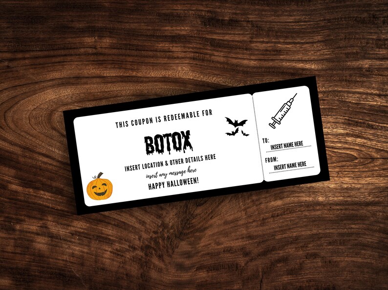 Editable Botox Coupon Template, Custom Botox Halloween Gift Certificate ...
