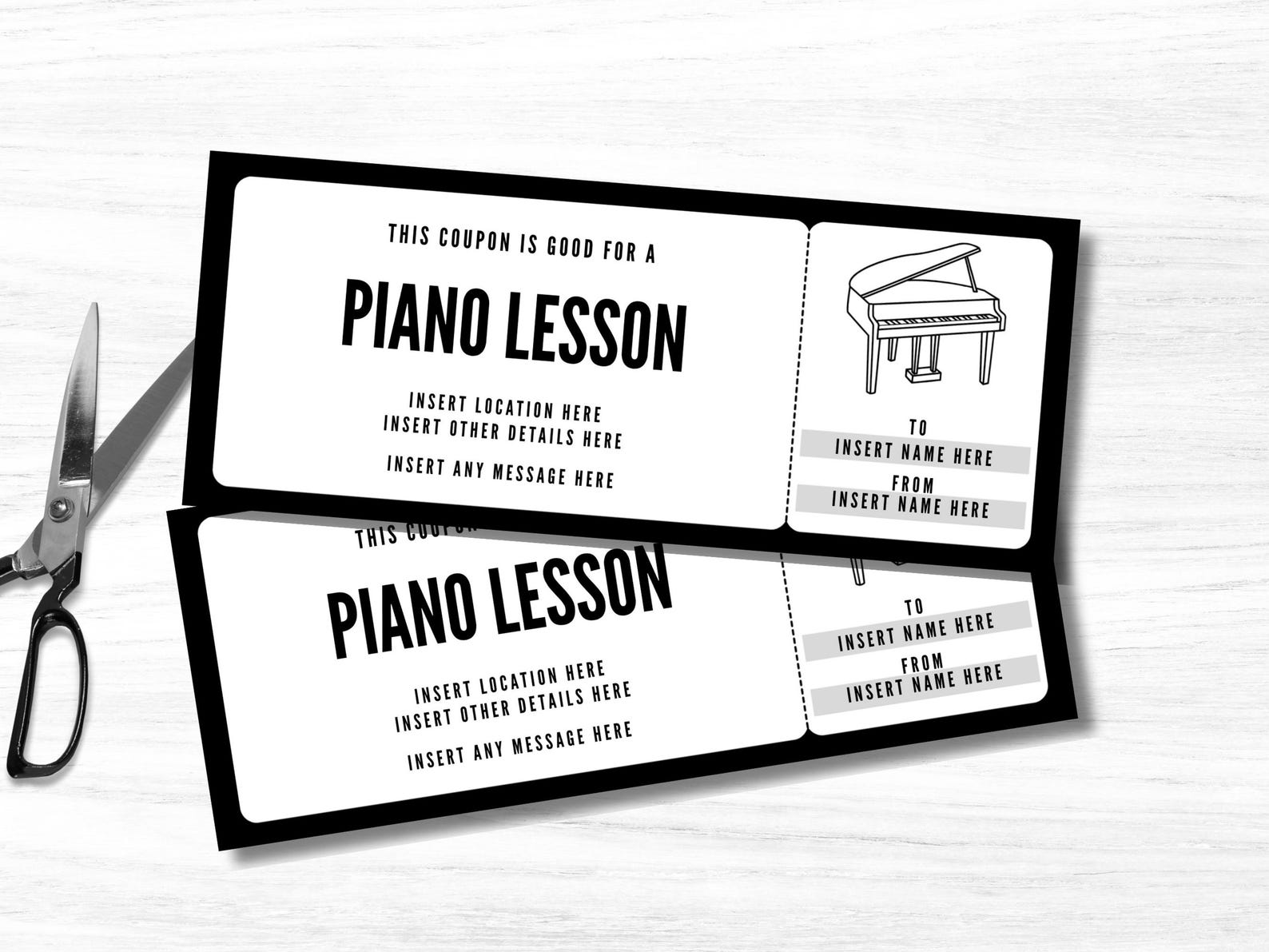 Editable Piano Lesson Coupon, Custom Piano Class Ticket Template ...