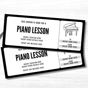 Editable Piano Lesson Coupon, Custom Piano Class Ticket Template ...