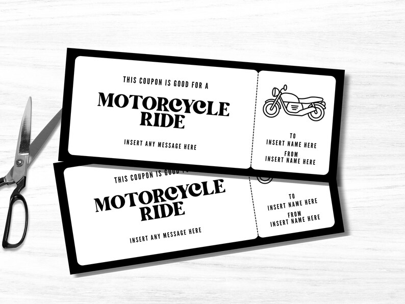 Editable Motorcycle Ride Coupon Template, Custom Motorcycle Drive ...