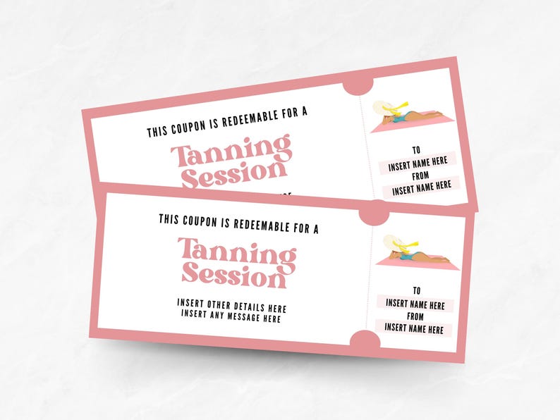 Editable Tanning Session Ticket Template, Printable Sunbathing Coupon ...
