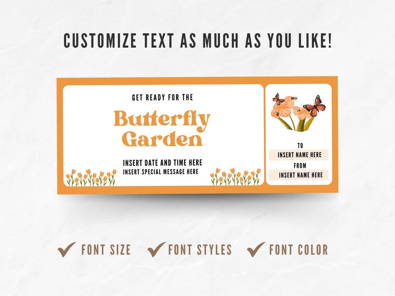 Custom Butterfly Garden Ticket Template, Printable Butterfly Gardens ...