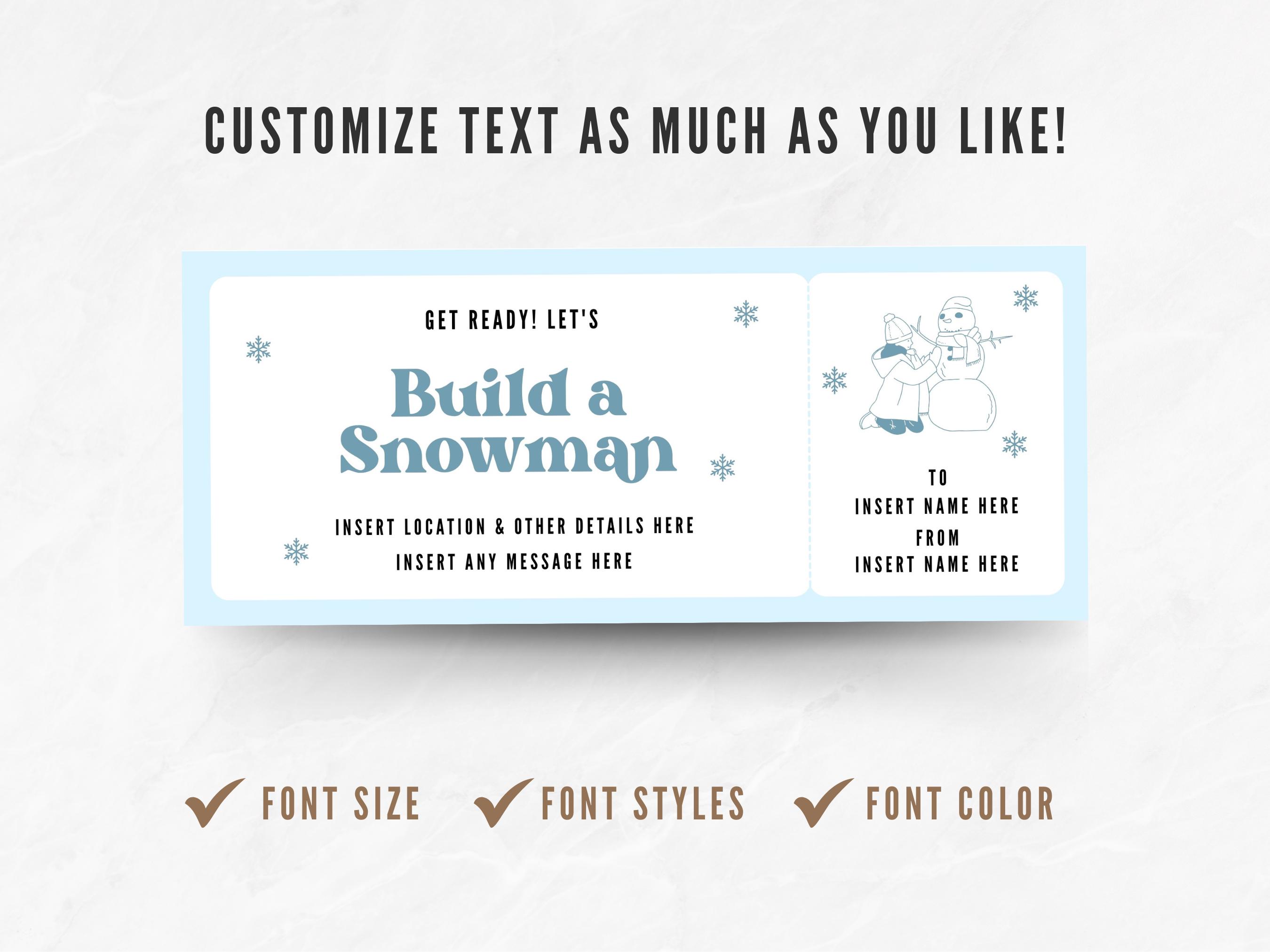 Editable Build a Snowman Ticket Template, Custom Make a Snowman Coupon ...