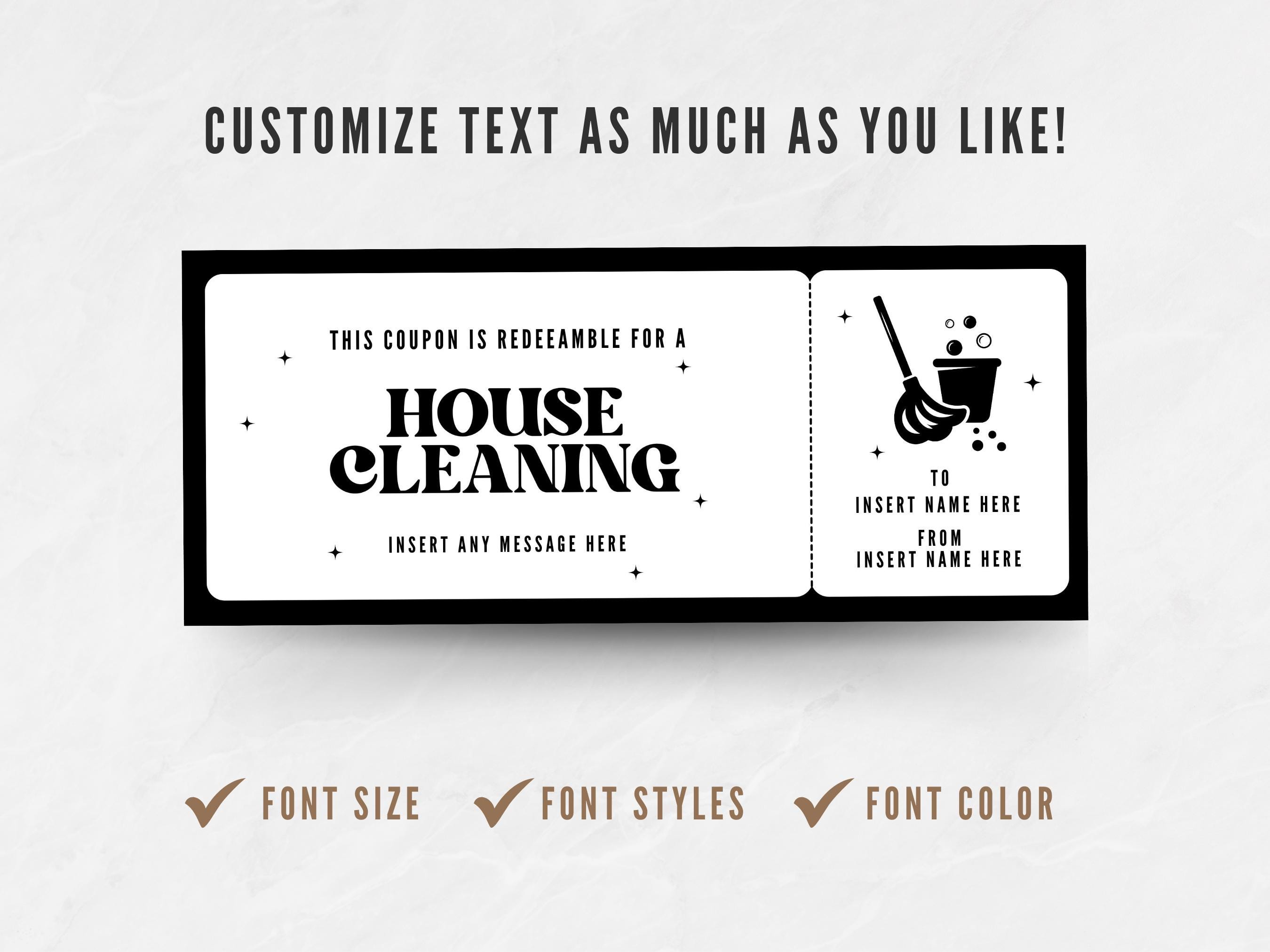 Editable House Cleaning Coupon, Custom Cleaning Service Gift ...