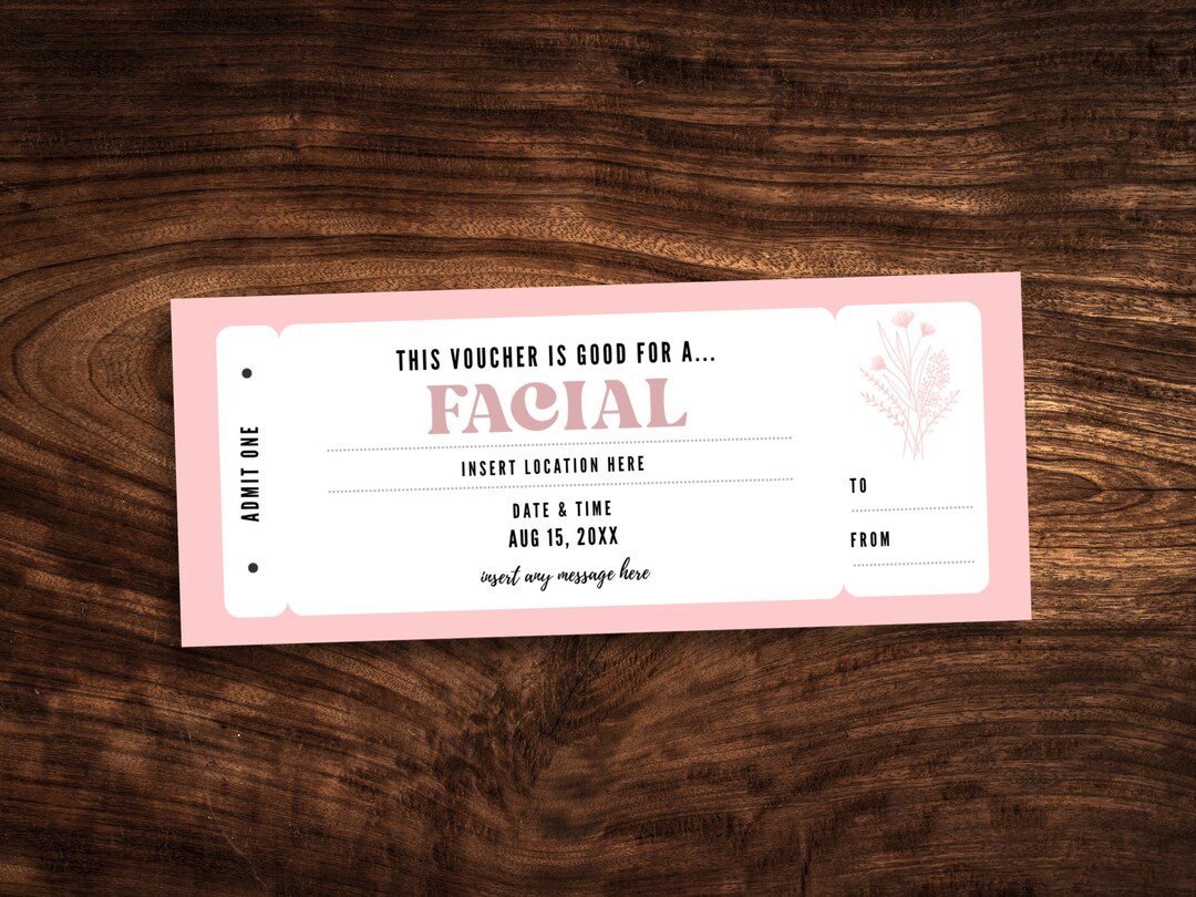 Editable Facial Coupon Template, Custom Facial Massage Ticket Gift ...
