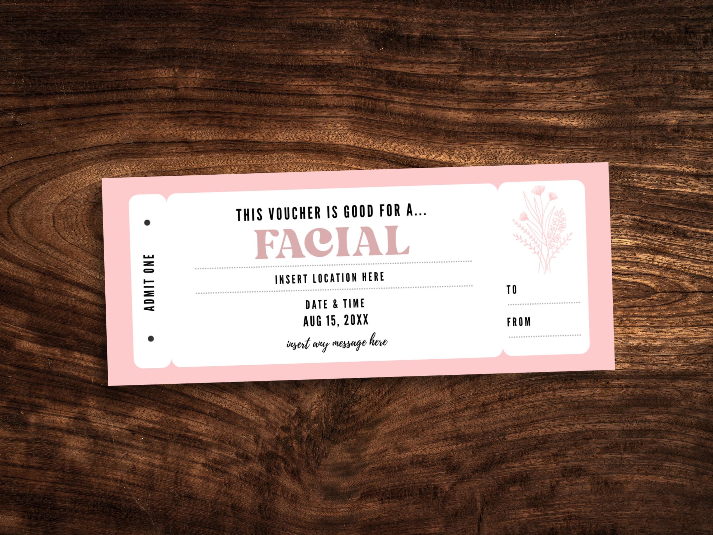 Editable Facial Coupon Template, Custom Facial Massage Ticket Gift ...